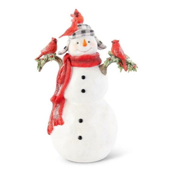 14" Glittered Resin Snowman With Cardinals | The Gilded Thistle