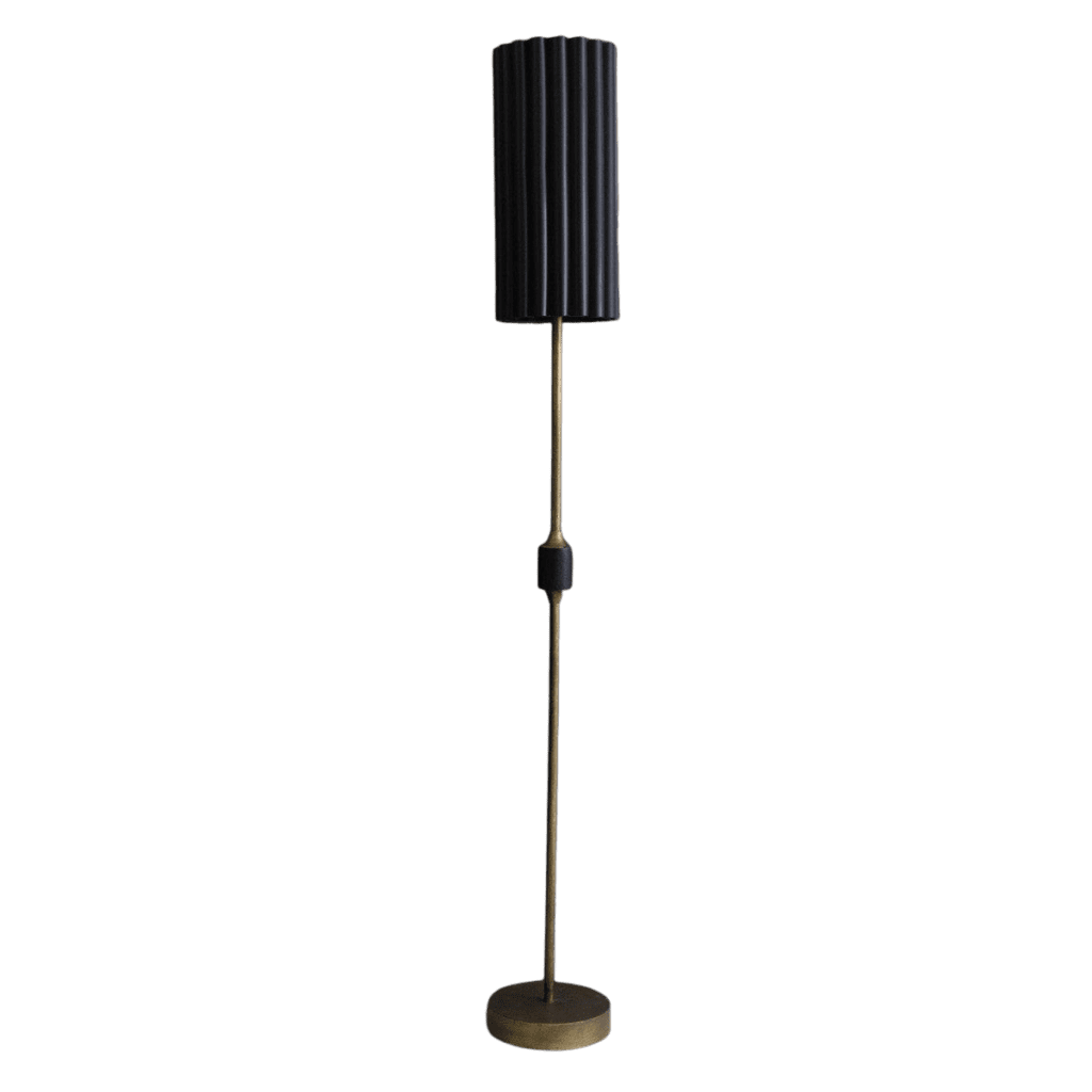 Antique Gold Floor Lamp With Fluted Black Metal Shade | The Gilded Thistle