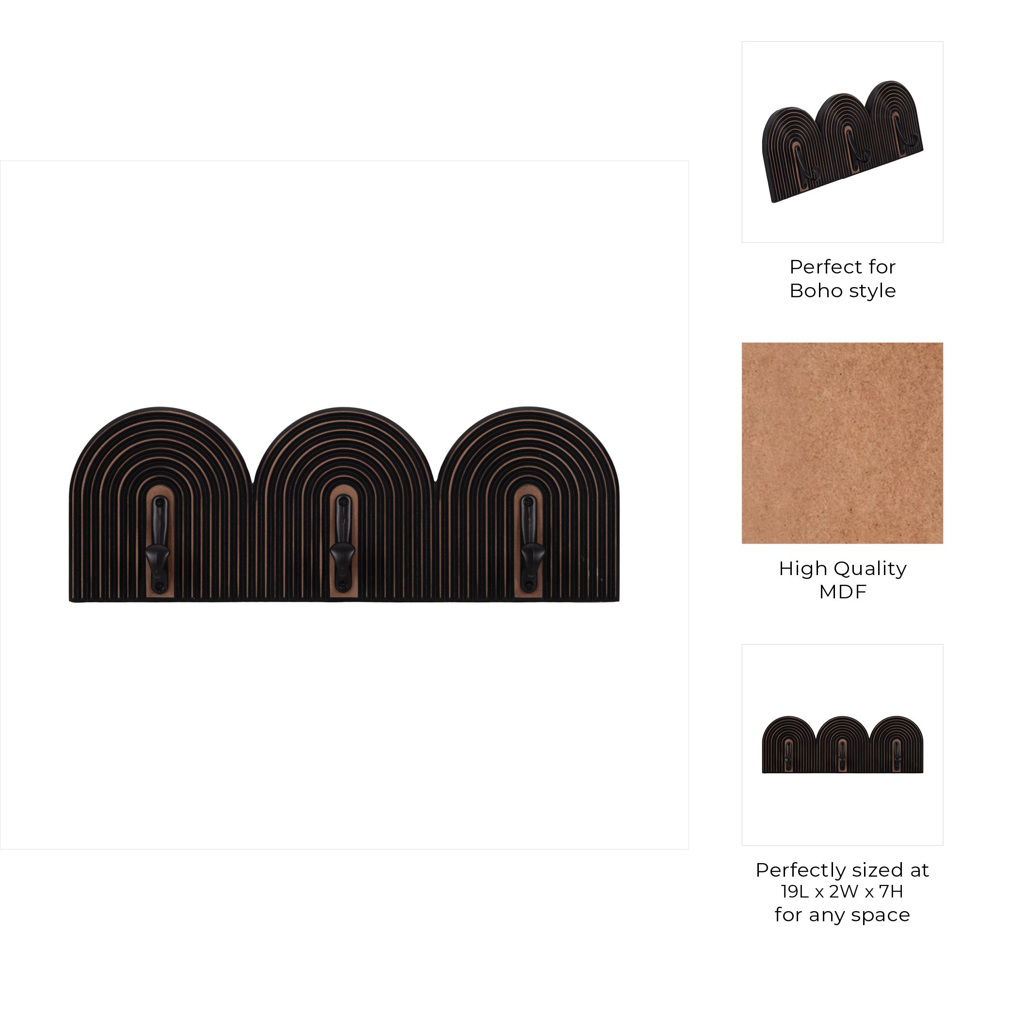 Black Three-Arch Wall Hooks | The Gilded Thistle